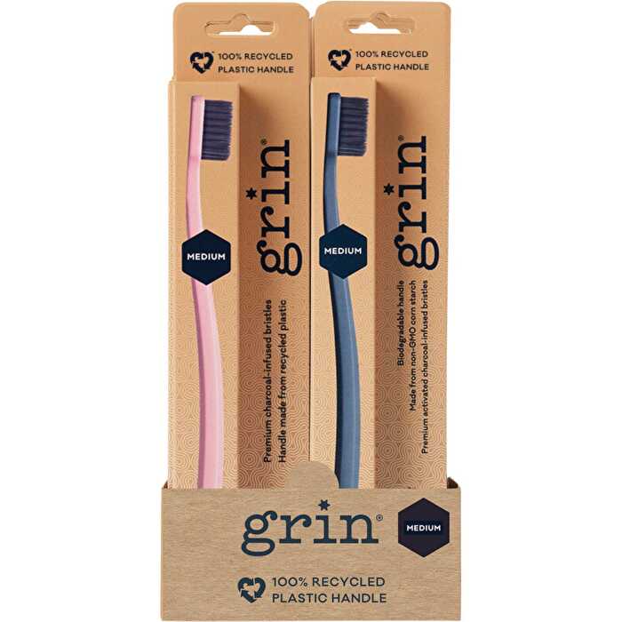 Grin 100% Recycled Toothbrush Medium Pink, Charcoal x8 – Fresh Beauty ...