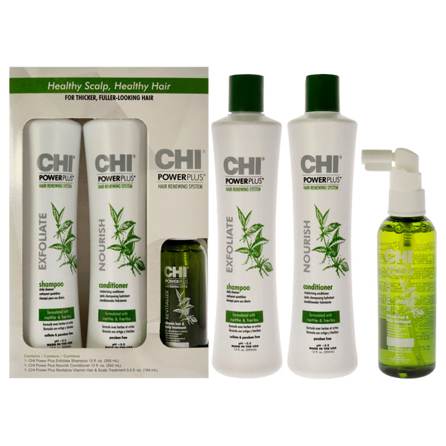 CHI Power Plus Kit by CHI for Unisex - 3 Pc 12oz Exfoliate Shampoo ...