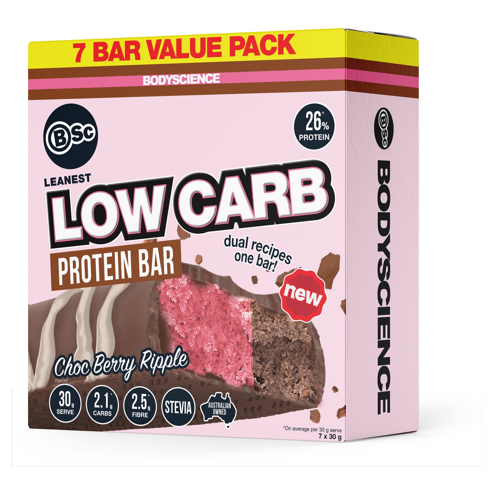 Body Science Low Carb High Protein Bar 30g - Choc Berry Ripple 7 Box ...